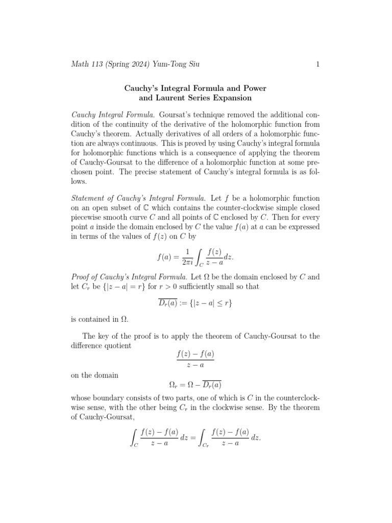 5_cauchy_integral_formula_power_and_laurent_series_expansion | PDF | Holomorphic Function ...