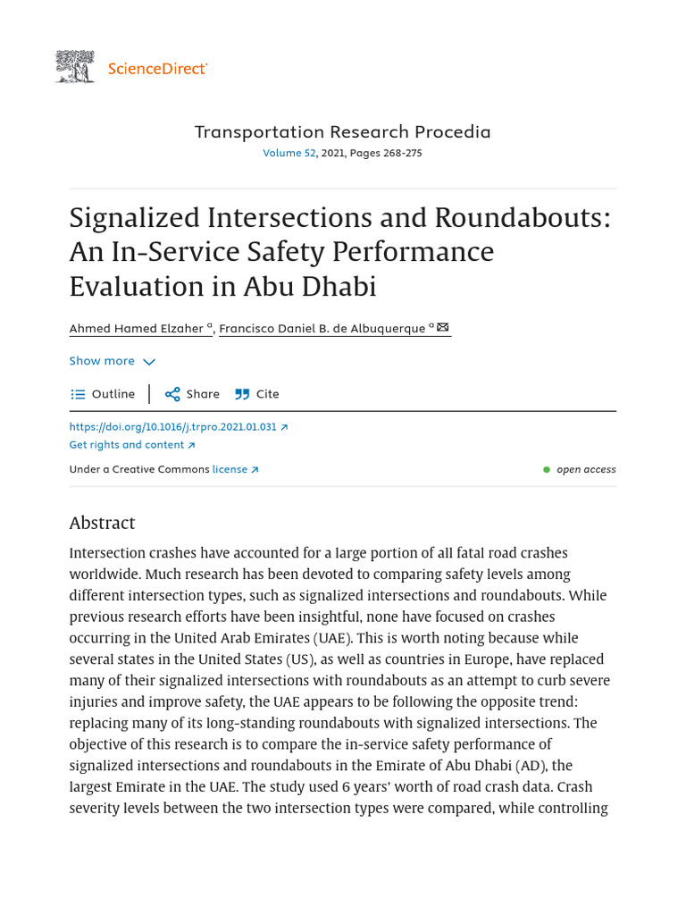 Signalized Intersections and Roundabouts: An In-Service Safety ...