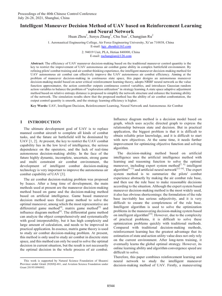 Intelligent Maneuver Decision Method of UAV Based On Reinforcement ...