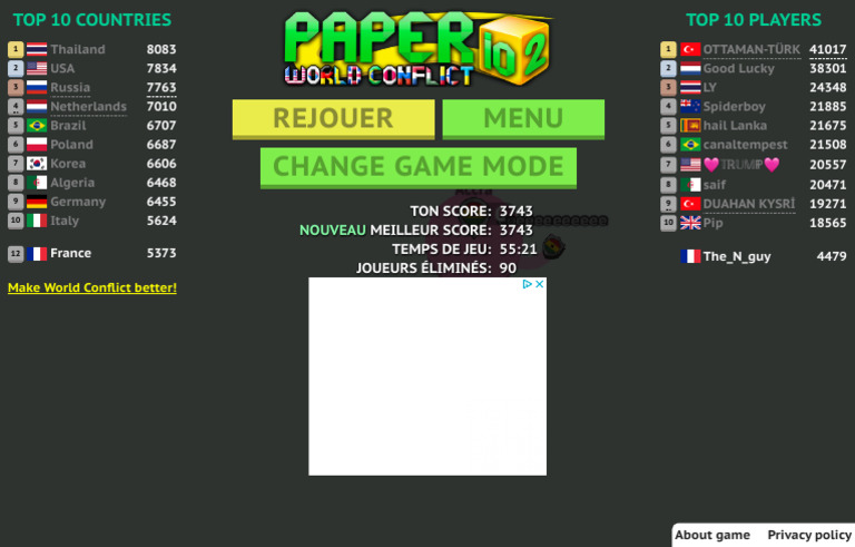 Top 10 Countries in Paper.io Conflict | PDF