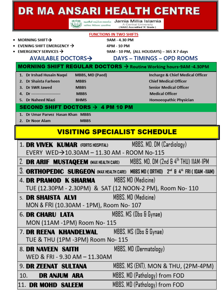 Two Shift Doctor Schedule and Services | PDF