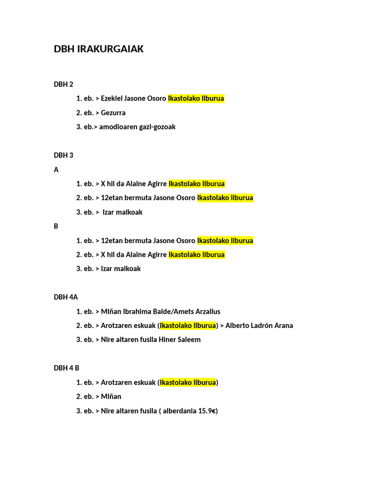 DBH Irakurgaiak | PDF