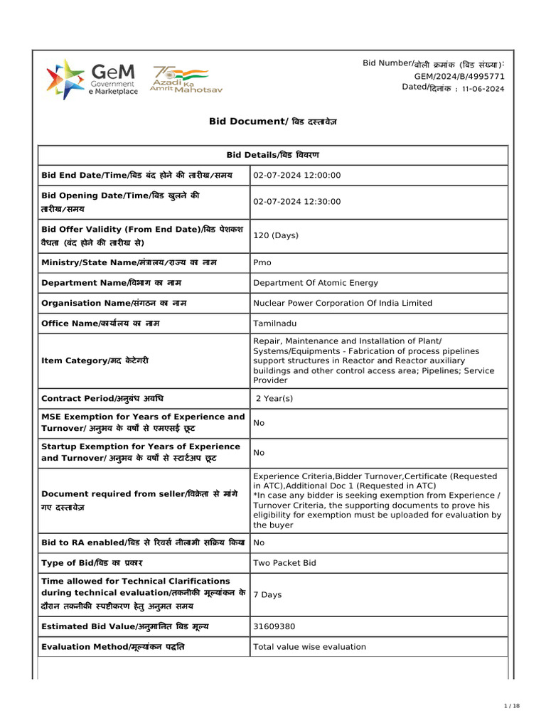 GEM 2024 Bid for Nuclear Power Services | PDF | Procurement | Value ...