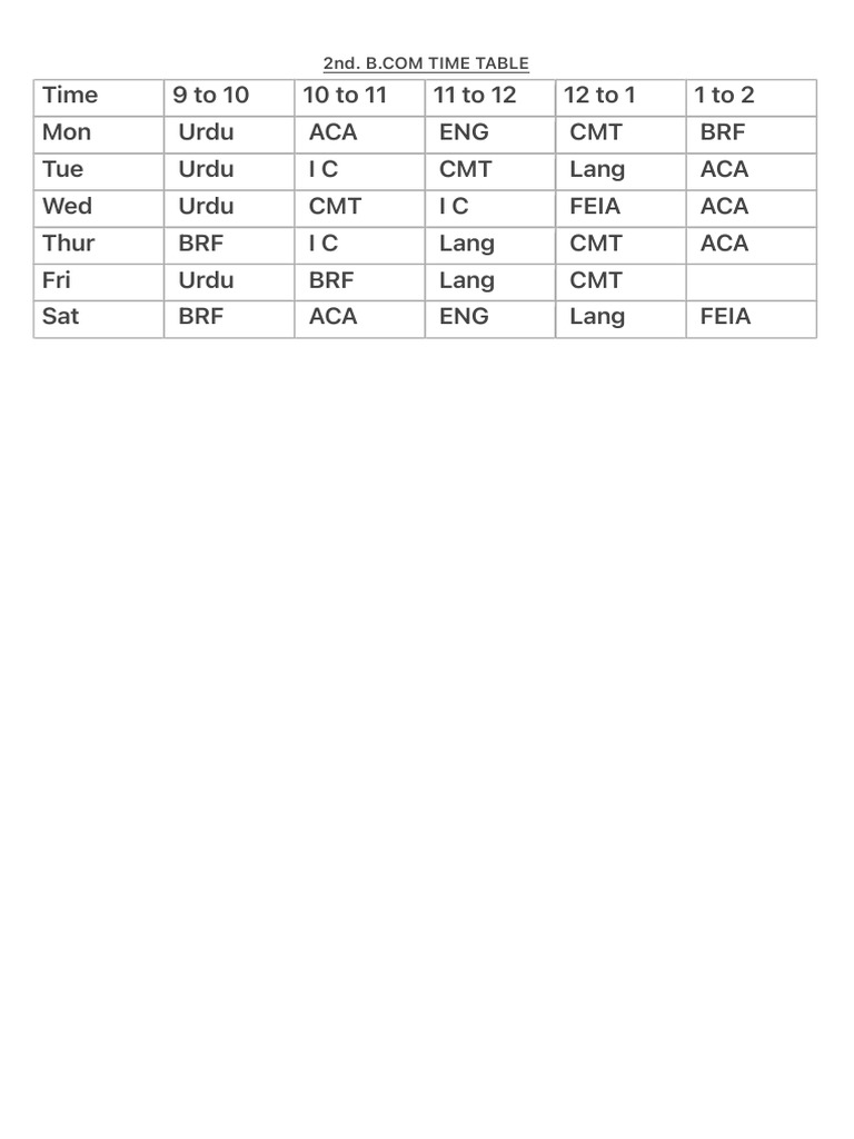 2nd B.Com Class Schedule | PDF