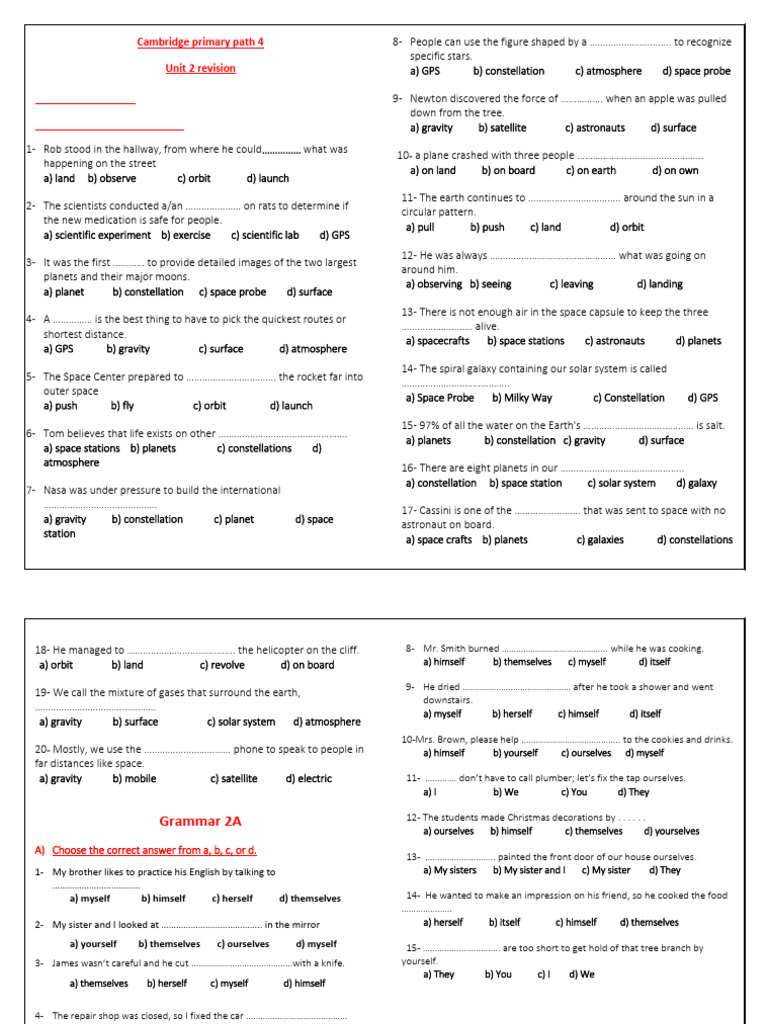 Cambridge Primary Path 4 - Unit 2 Revision | PDF | Outer Space | Planets