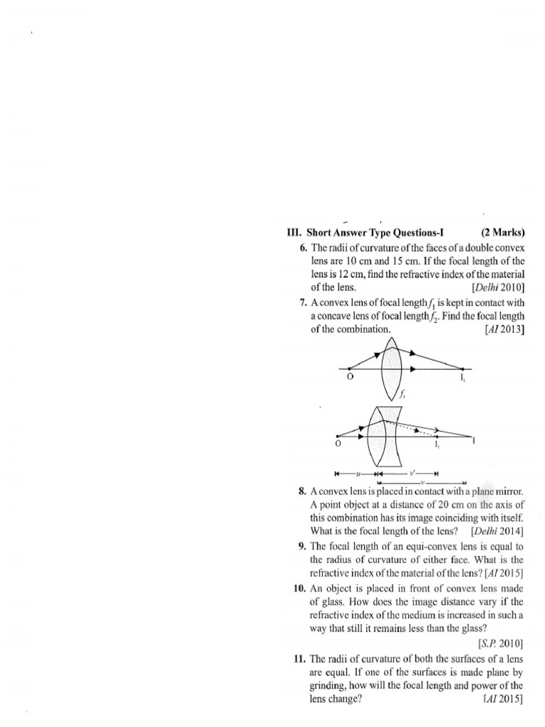 12P Ray Optics Practice Set-1 | PDF