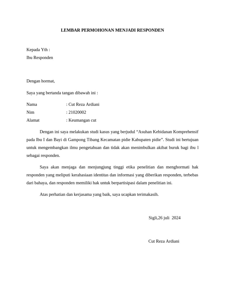 Lembar Permohonan Menjadi Responden | PDF