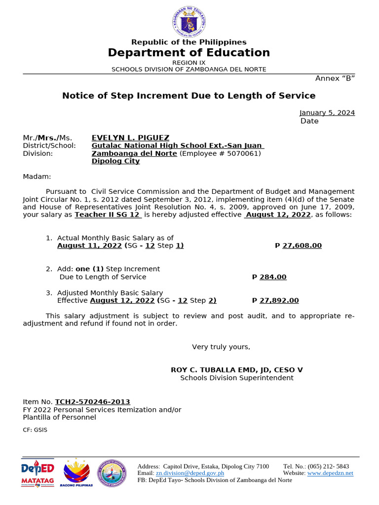 Notice of Step Increment (NOSI) Template | PDF