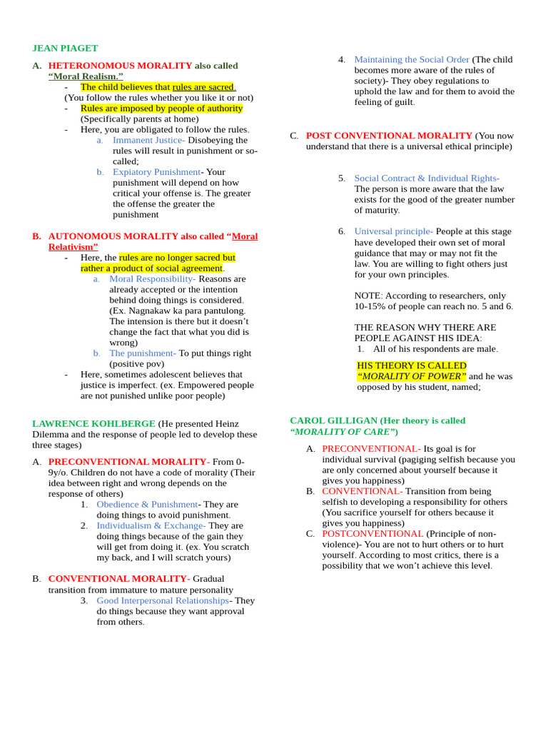 Understanding Piaget and Kohlberg's Morality | PDF | Intelligence ...