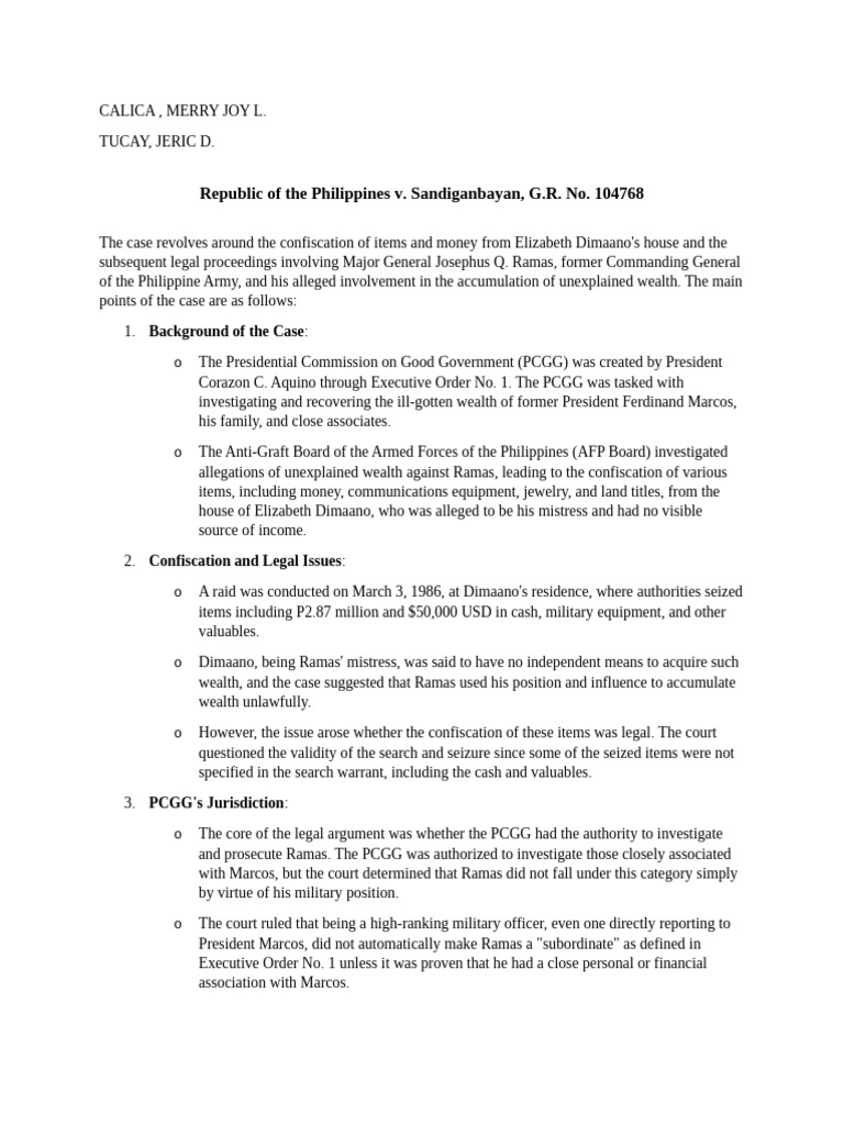 Republic of The Philippines v. Sandiganbayan J G.R. No. 104768 | PDF ...