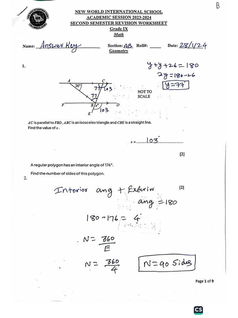 Geometry Worksheet Answer Key | PDF