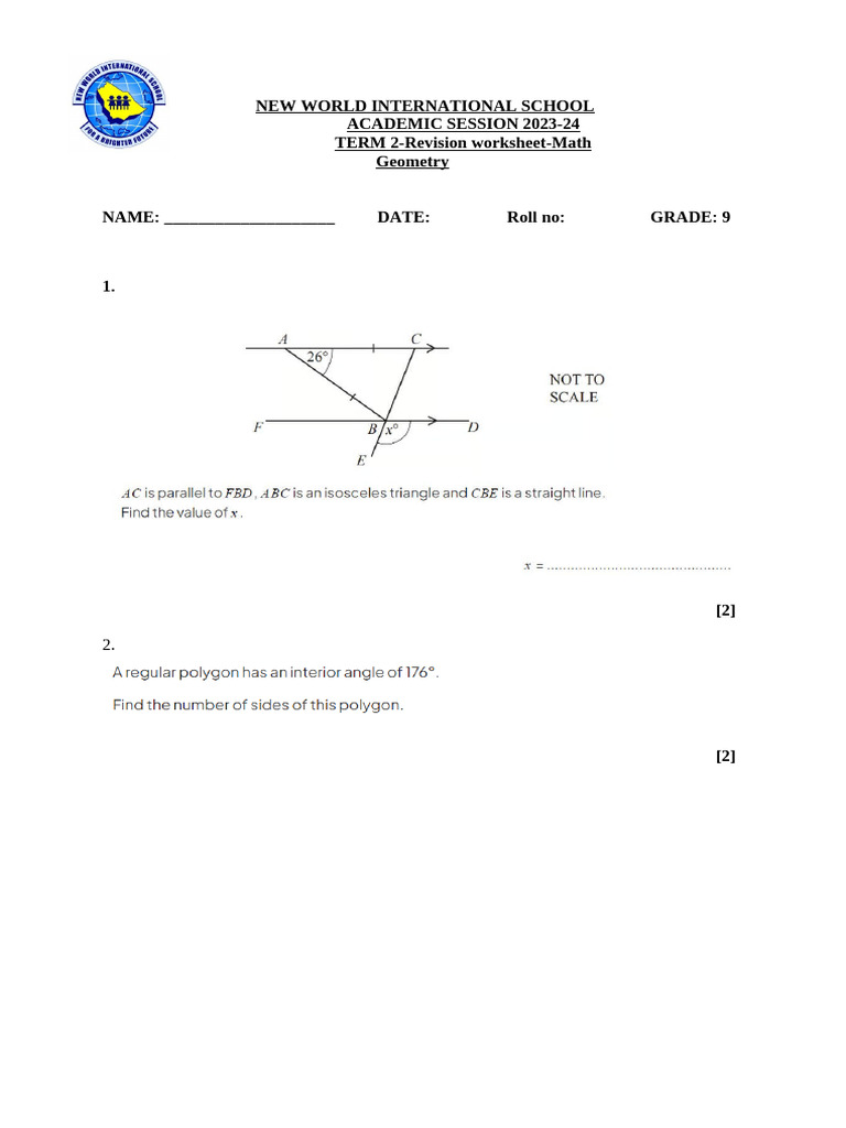 Grade 9 Term 2 Geometry Revision Worksheet | PDF