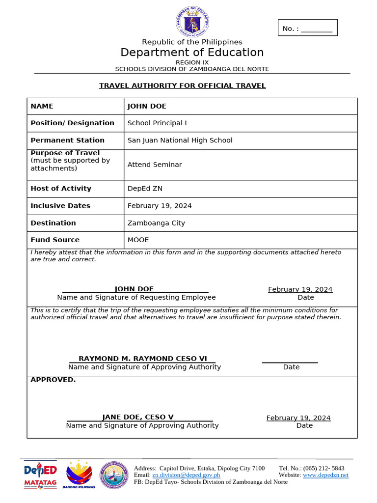 Official Travel Authority Form | PDF