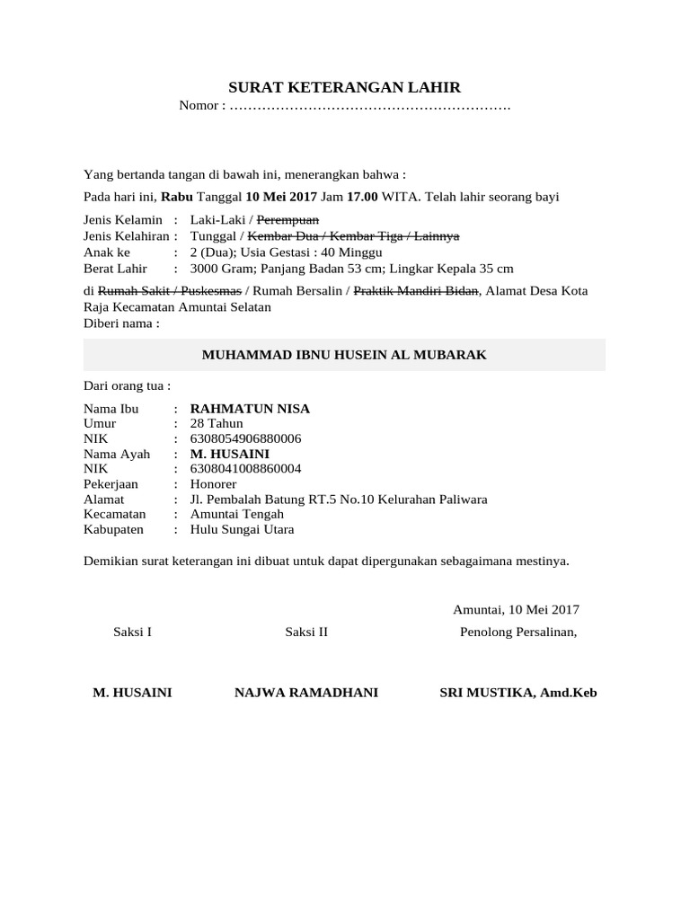 Surat Keterangan Lahir | PDF