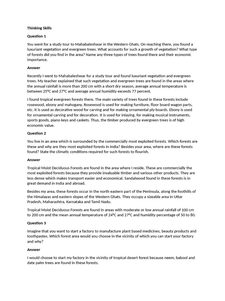 Thinking Skill Question Bank Chapter 7 Water Resources | PDF | Forests ...