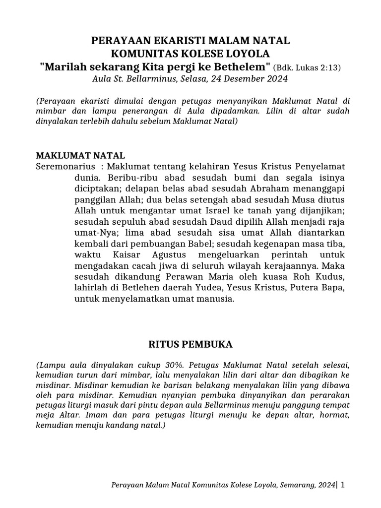 2024 - Teks Perayaan Ekaristi Malam Natal 24 Desember 2024-Cetak Buku ...
