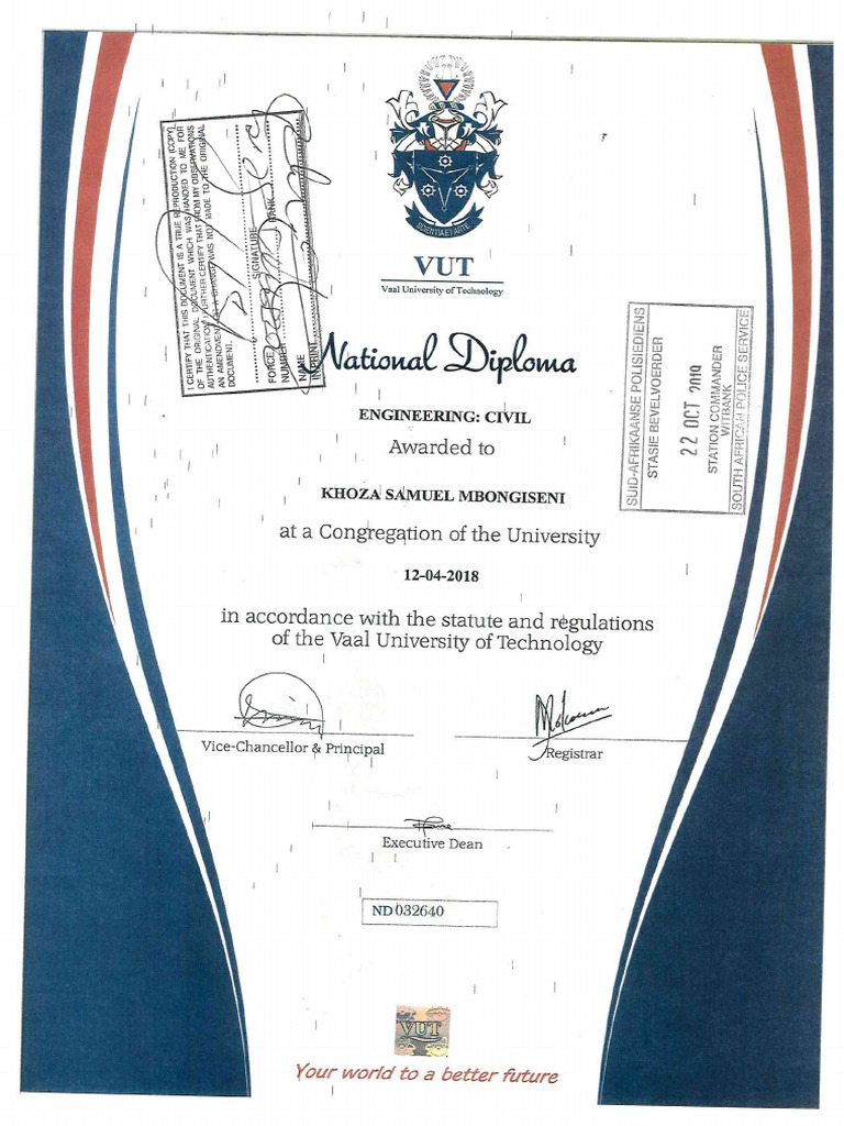 SM Khoza's Diploma | PDF