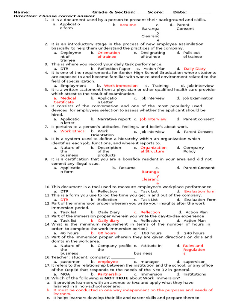 Edmor Work Immersion 3rd Quarter | PDF | Job Interview | Due Diligence