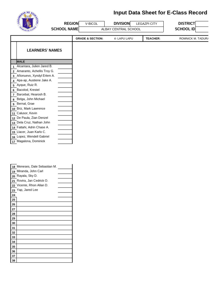 Math Lapu-Lapu E-Class Record Second Quarter 2024-2025 | PDF | Philippines