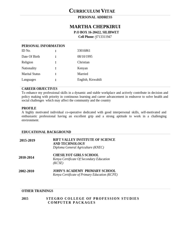 martha chepkirui CV 2024 | PDF | Kenya