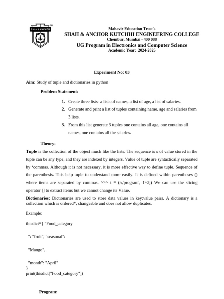 Dhruti Mehta Python Exp 3 | PDF | Bracket | Computing