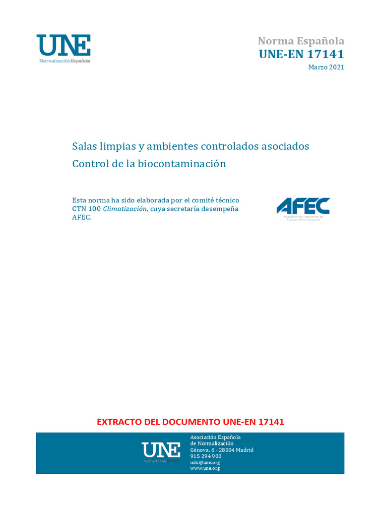 Norma UNE-EN 17141: Control Biocontaminación | PDF