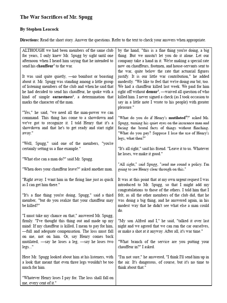 Mr. Spugg's War Sacrifices | PDF