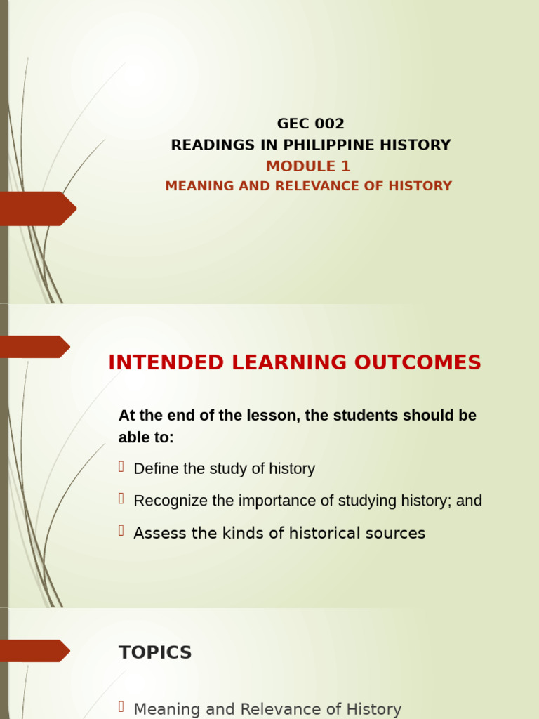 Gec 002-Module 1-Meaning and Relevance of History | PDF | Historiography | Historian