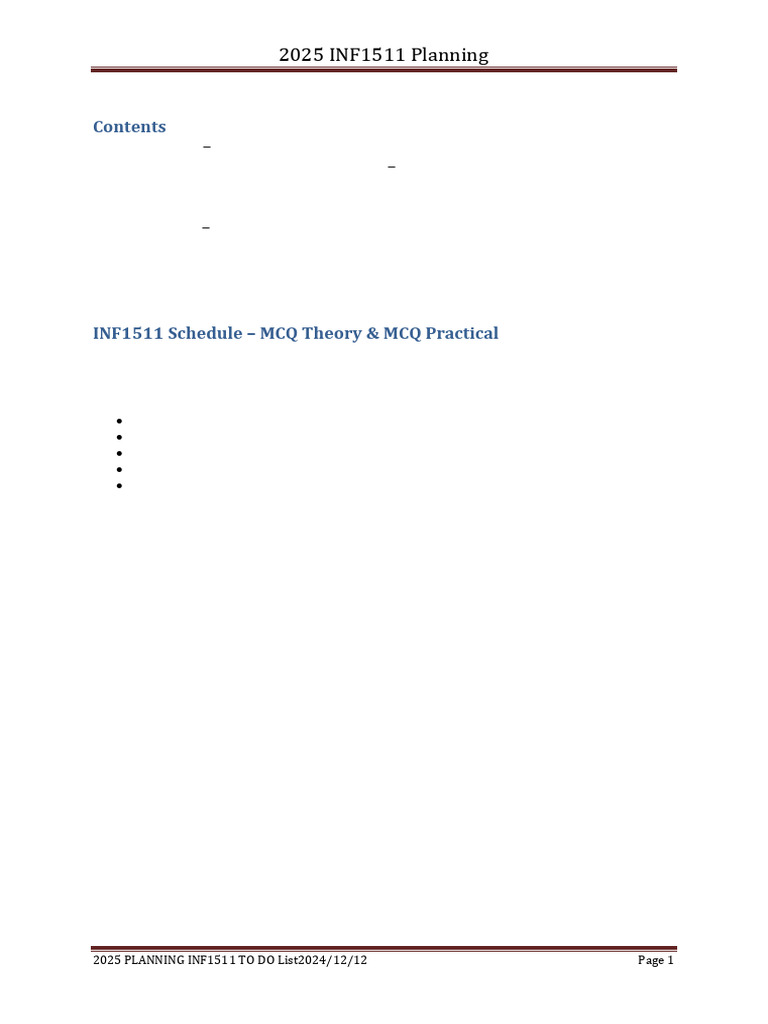 2025 INF1511 Schedule Planning | PDF | Class (Computer Programming) | Parameter (Computer ...