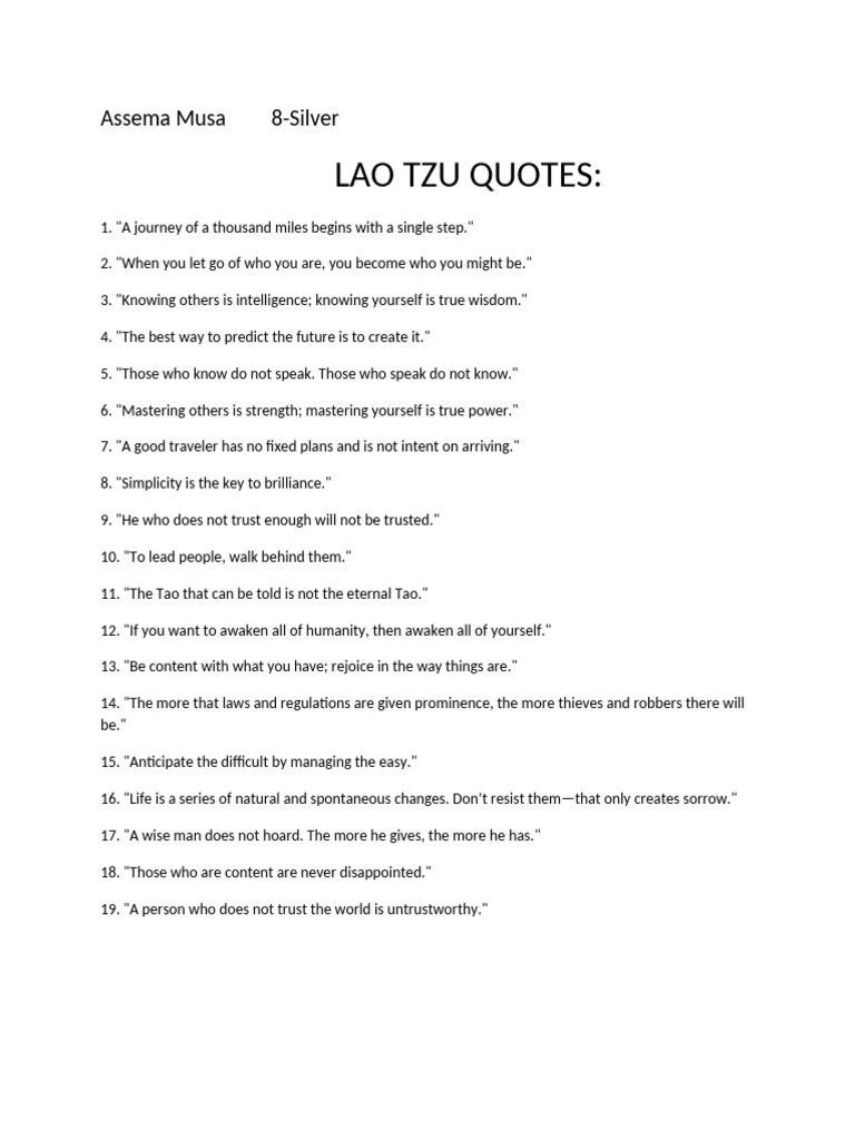 Inspiring Lao Tzu Quotes for Wisdom | PDF