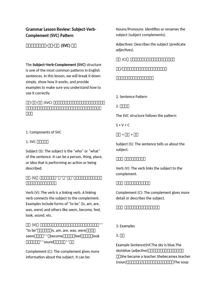 Understanding the SVC Sentence Pattern | PDF | Subject (Grammar) | Verb