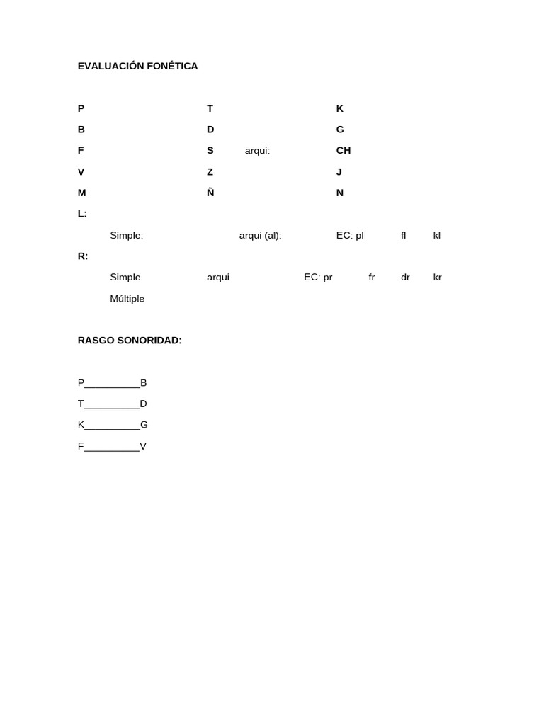 Evaluación Fonética de Consonantes | PDF