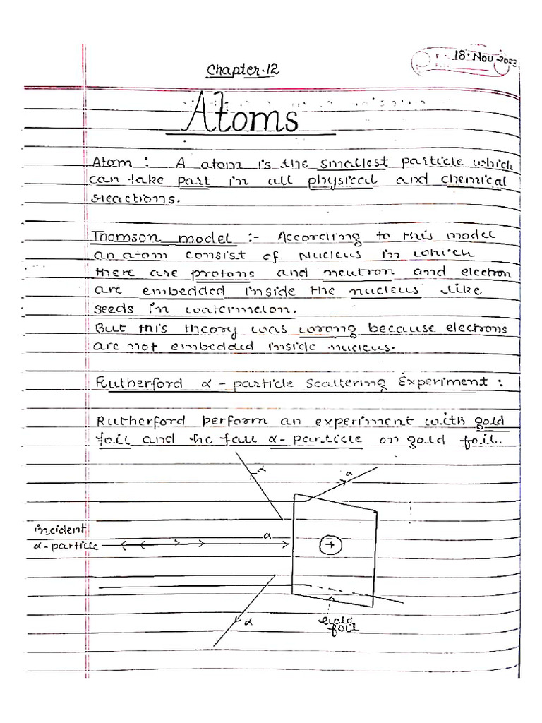 Atoms Handwritten Notes Class 12th | PDF
