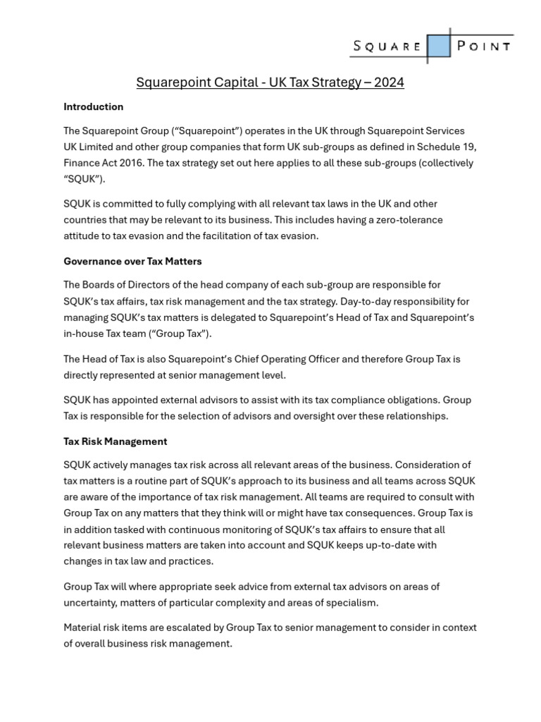 Squarepoint_Capital_UK_Tax_Strategy_2024 | PDF | Taxes | Risk Management
