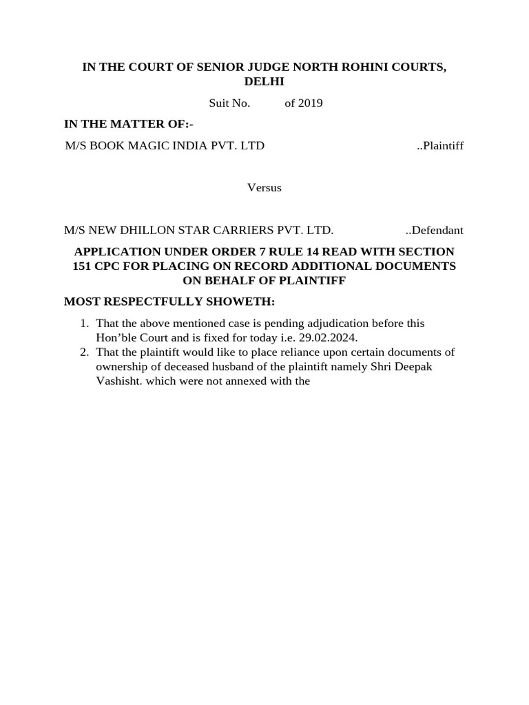 Application for Additional Documents in Court | PDF