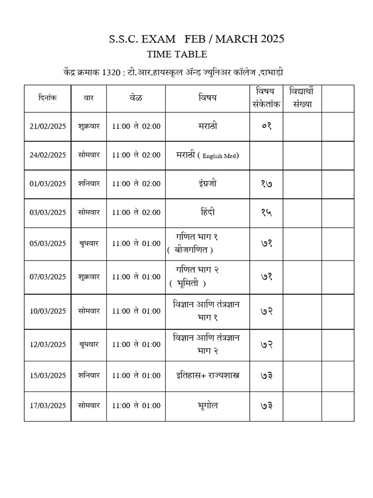 10 TH Time Table 24-25 | PDF