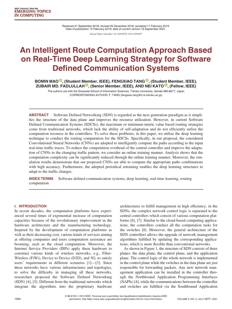 An Intelligent Route Computation Approach Based On Real-Time Deep Learning Strategy For Software ...
