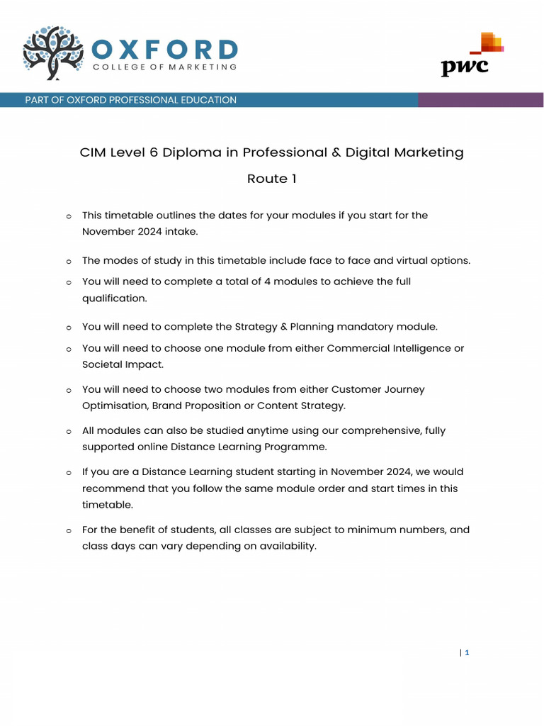 Cim Level 6 Route 1 November 2024 | PDF | Educational Stages