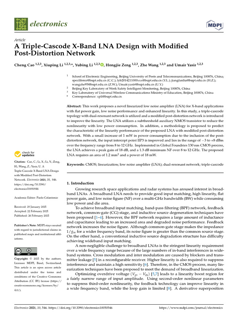 A Triple-Cascode X-Band LNA Design With Modified Post-Distortion Network | PDF | Inductor ...