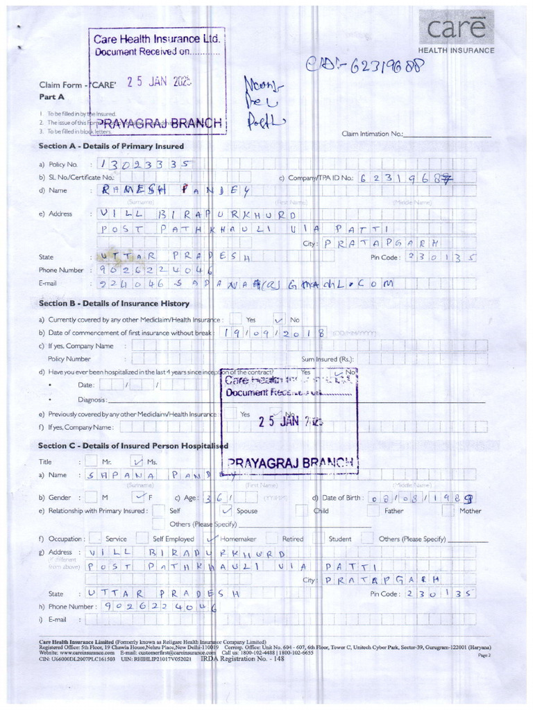 Pre Auth Form or Claim Form | PDF