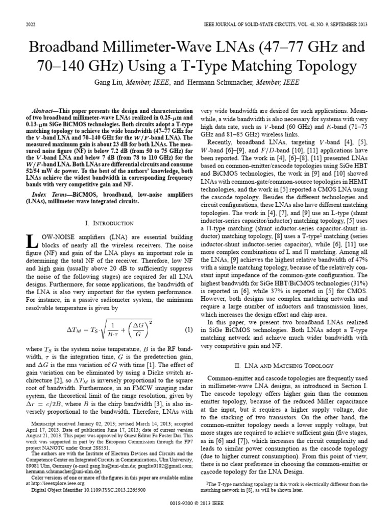 Broadband Millimeter-Wave LNAs (47-77 GHZ and 70-140 GHZ) Using A T ...