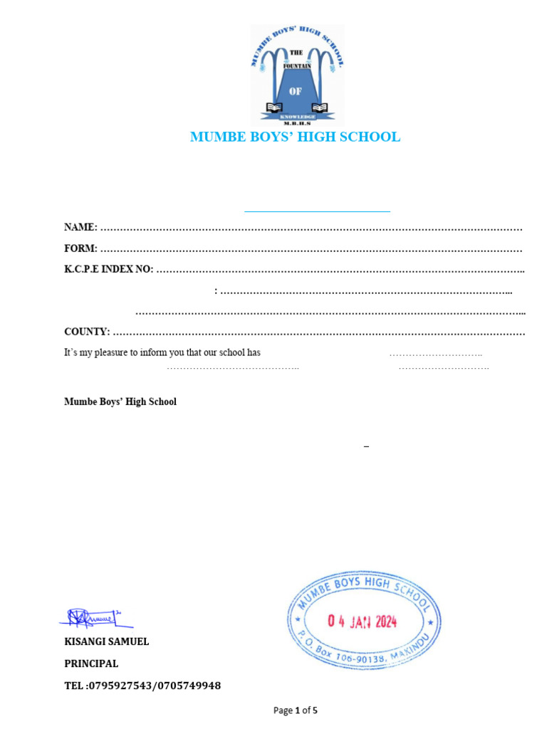 Mbhs Adm Form - 231018 - 153526 | PDF