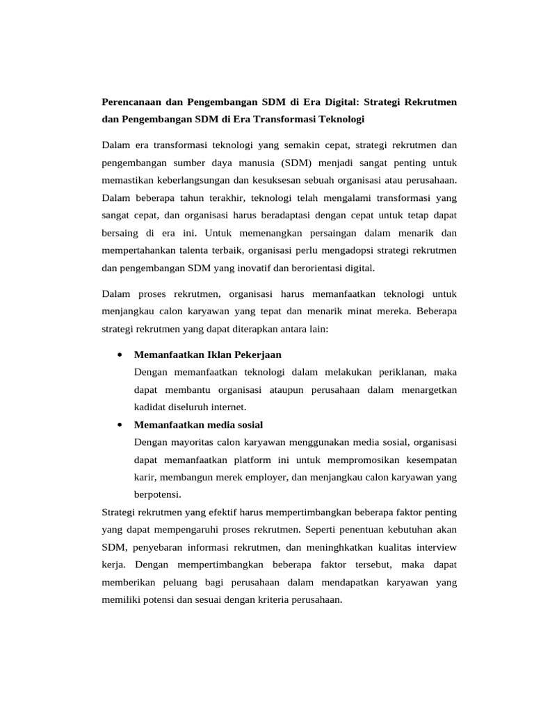 Perencanaan Dan Pengembangan SDM Di Era Digital | PDF