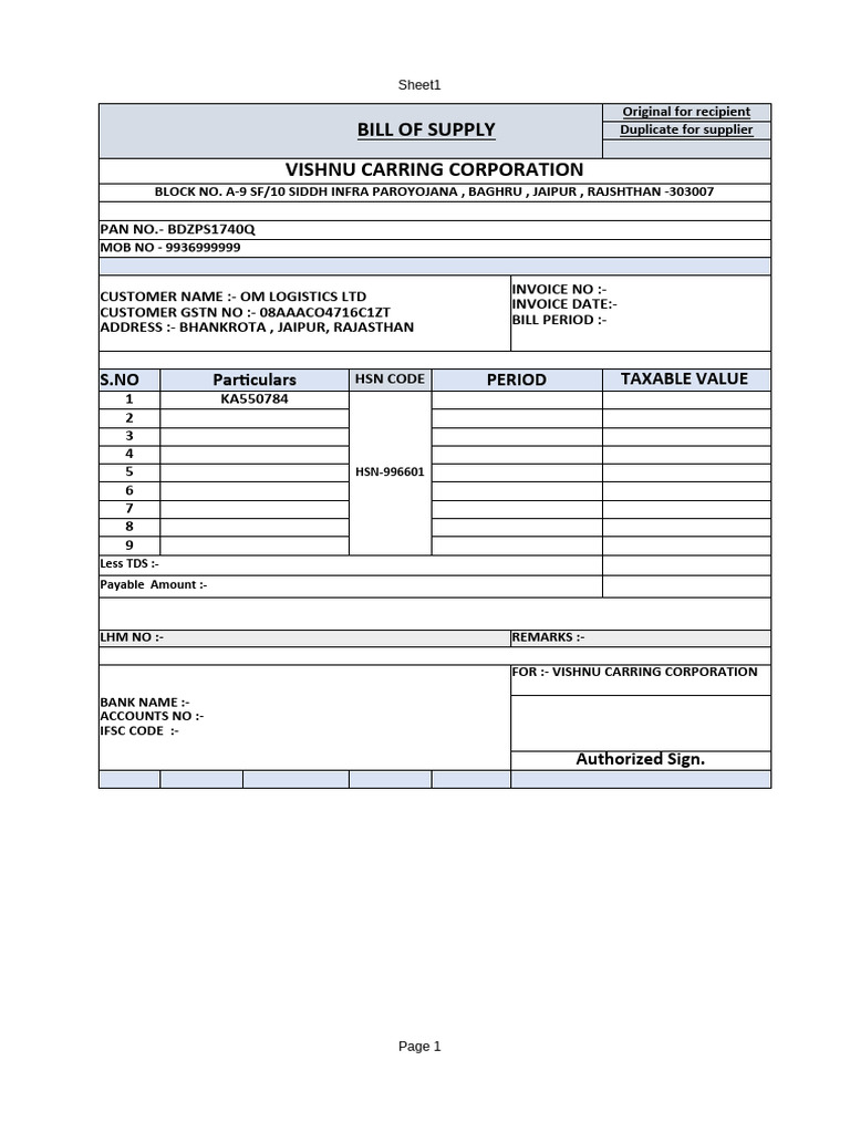 Bill Format Non GST | PDF