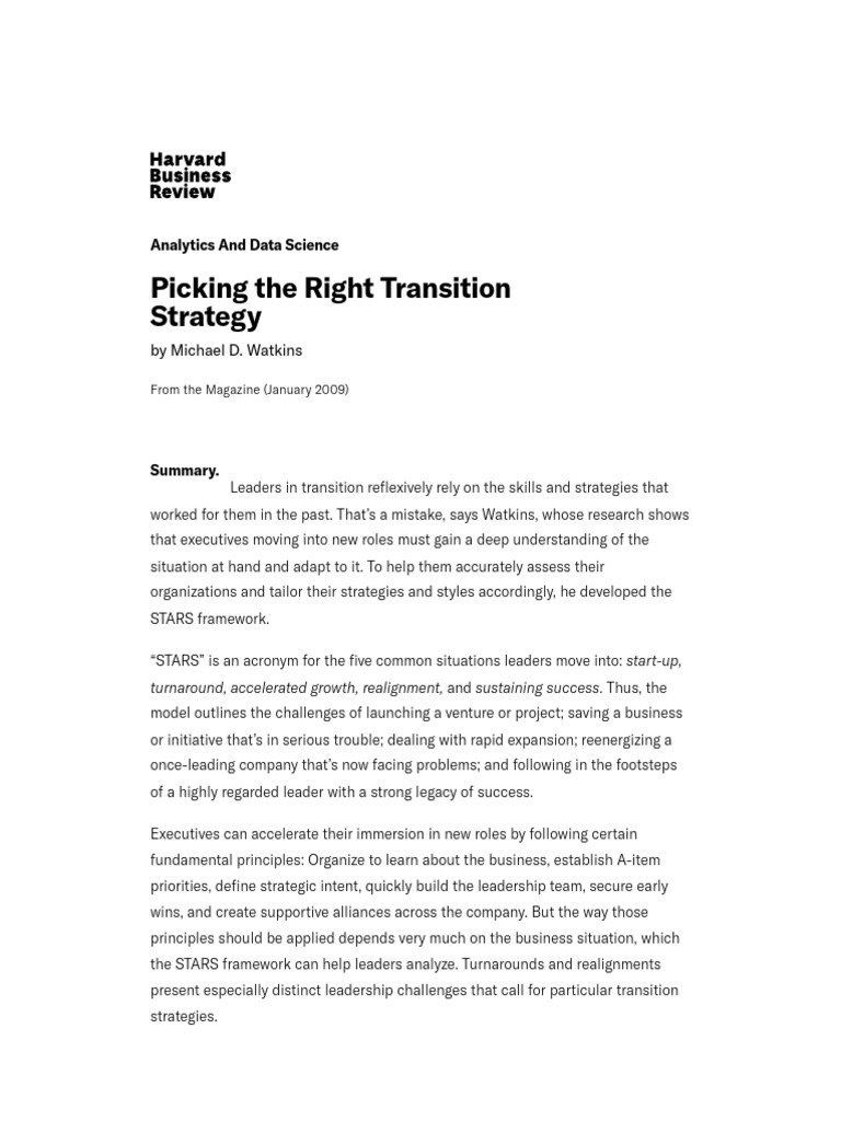 Picking The Right Transition Strategy | PDF | Leadership | Supply Chain