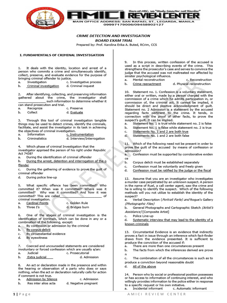 G1 Cdi Bet 800 Items With Answer | PDF | Confession (Law) | Crime Scene