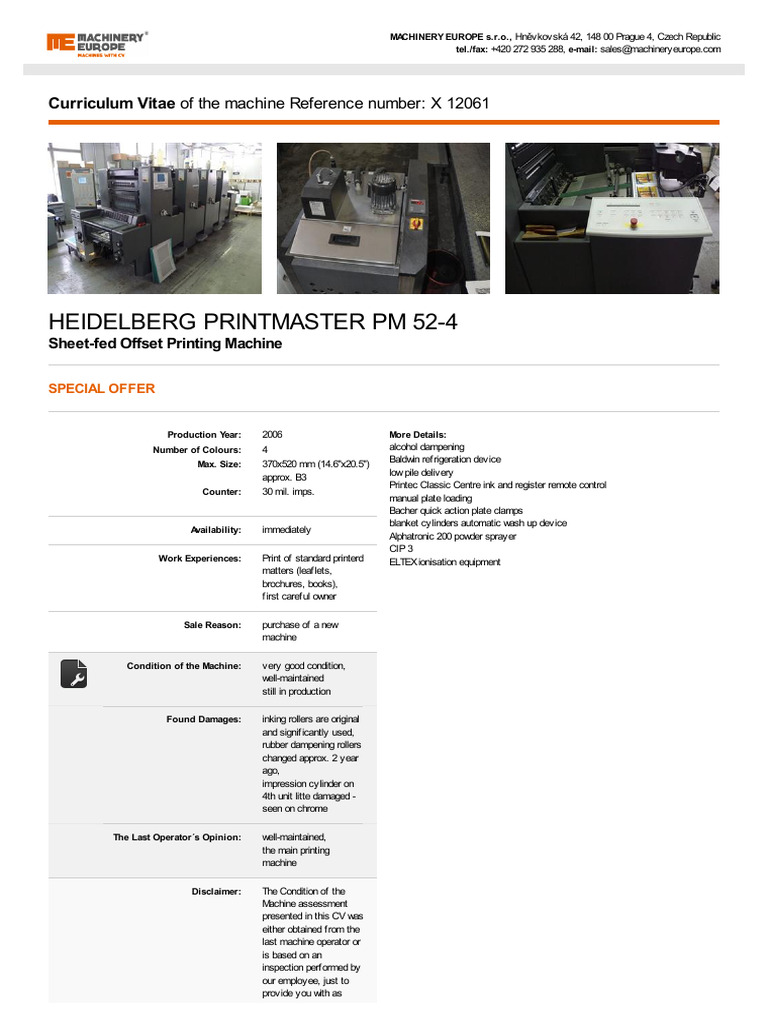 2025-02-07 X 12061 Heidelberg Printmaster PM 52-4 | PDF | Graphic Design | Printing