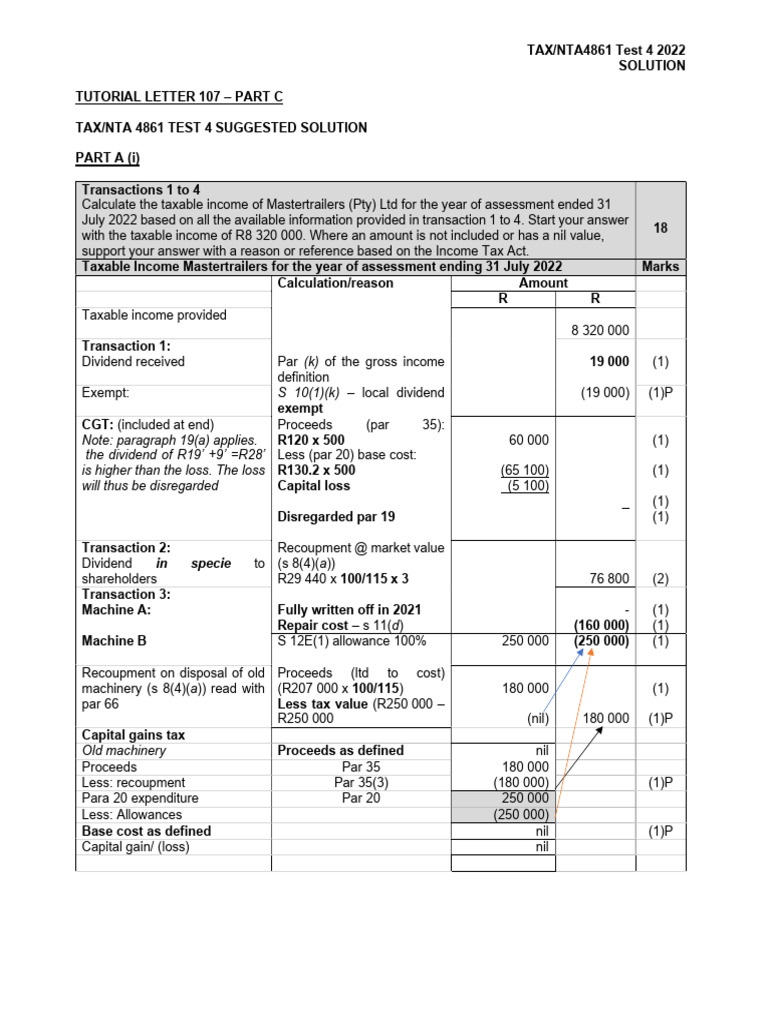TAX4861 T4 2021 TL 107 Section C Solution | PDF | Dividend | Taxes