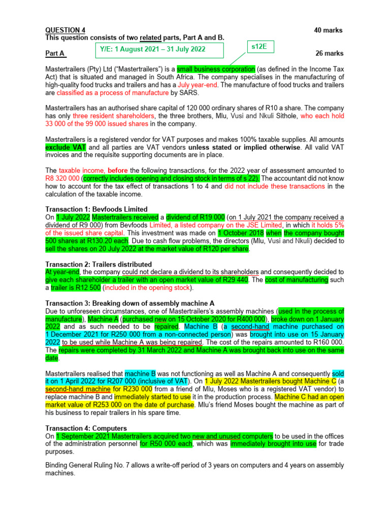 TAX4861 - T4 - 2021 - TL107 - Question Required - Mark Up Lecture | PDF ...