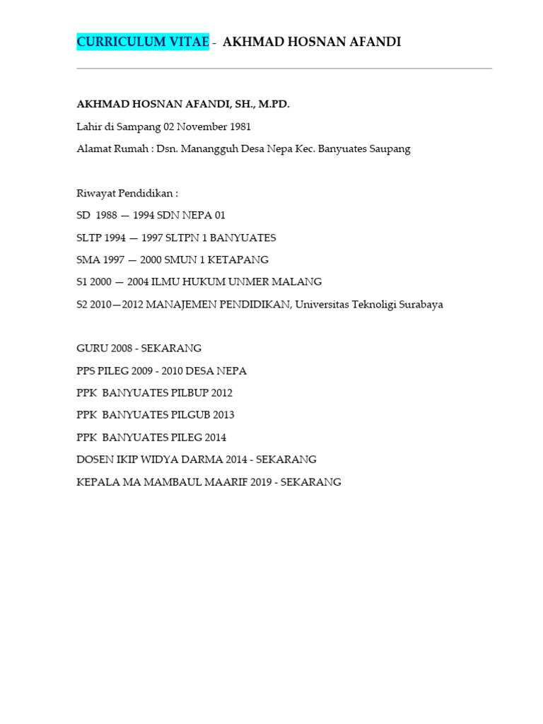 CV Akhmad Hosnan Afandi | PDF
